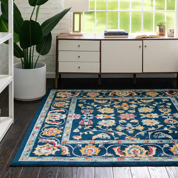 Lark Manor Tapis bleu / jaune / orange à motif floral Arenas et Commentaires - Wayfair Canada